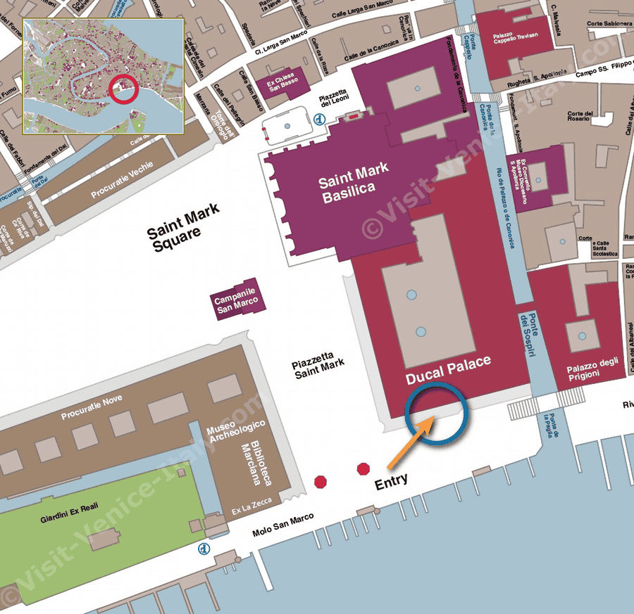 Doge's Palace Museum Location Map Address in Venice Italy