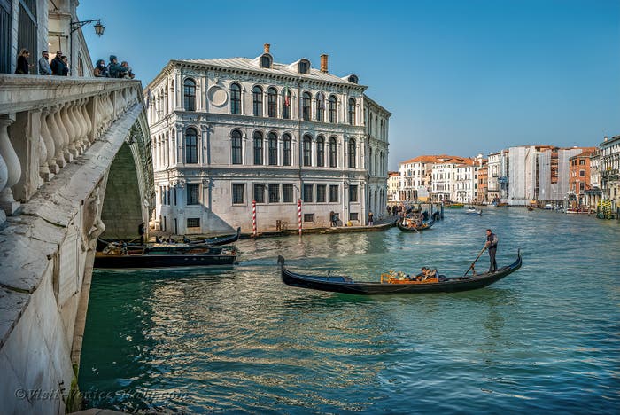 The Rialto Bridge on Venice Grand Canal in Venice Italy