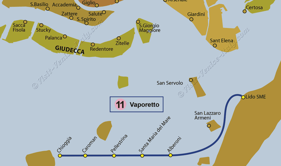 Water Bus Venice Vaporetto Map of Line 11 ACTV