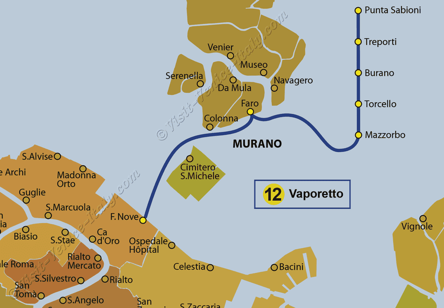 Water Bus Venice Vaporetto Map of Line 12 ACTV