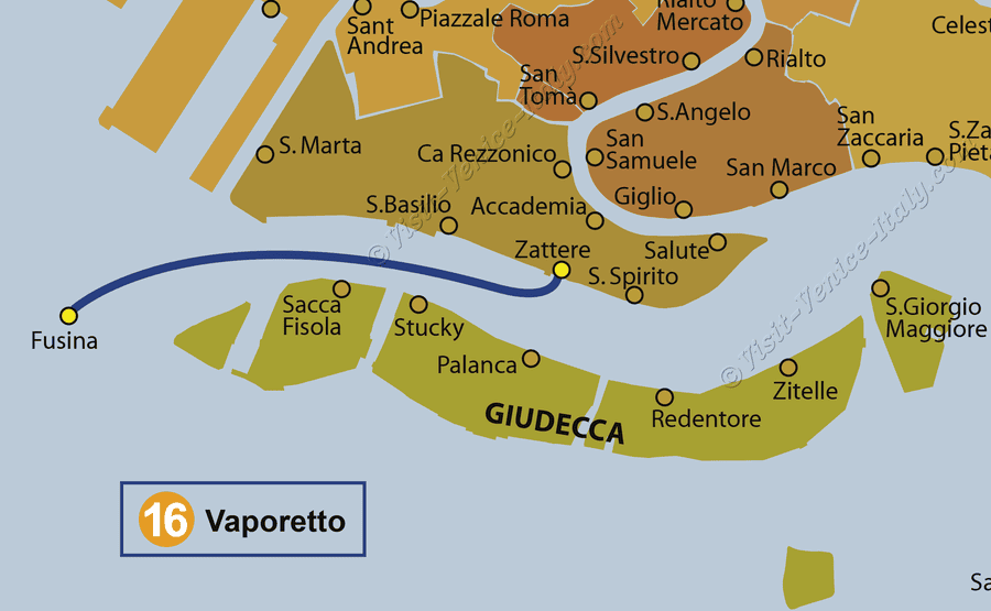Water Bus Venice Vaporetto Map of Line 16 ACTV