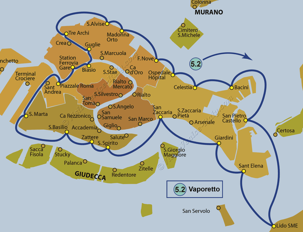 Transport Vaporetto Waterbus bus lines maps Venice Italy