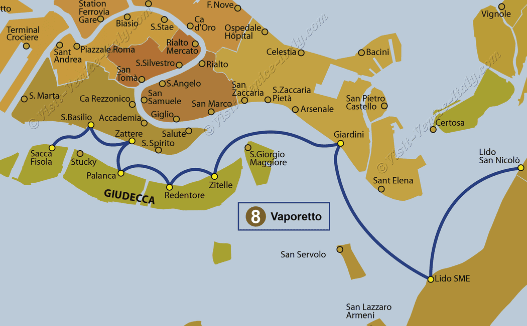 Transport Vaporetto Waterbus bus lines maps Venice Italy