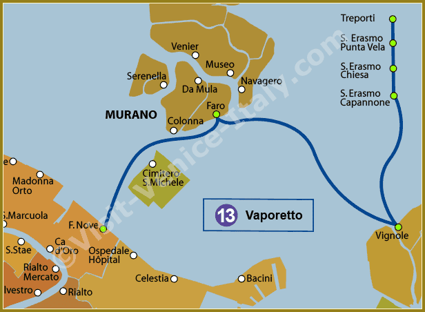 Water Bus Venice Vaporetto Map of Line 13 ACTV