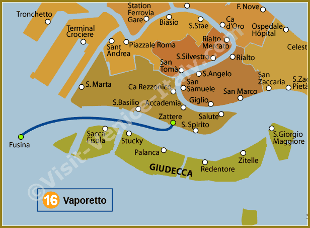 Water Bus Venice Vaporetto Map of Line 16 ACTV