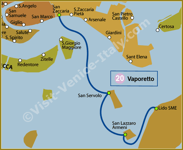 Water Bus Venice Vaporetto Map of Line 20 ACTV